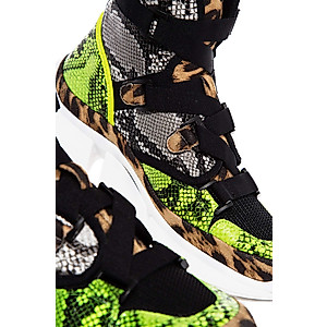 Cape Robbin Superstars Leopard High Top Lace Up Platform Fashion Sneakers Bootie (9, Leopard Lime)