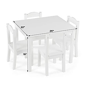 Humble Crew, White Kids Wood Table and 4 Chairs Set & Extra-Large Toy Organizer, 16 Storage Bins, White/White