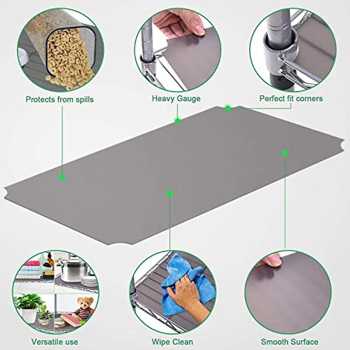 Slendor Wire Shelf Liner Value Pack of 5 Heavy Duty Waterproof Non-Adhesive Industrial Strength Plastic Mats for Tier Shelving Unit, 18 x 48 Inch Gray