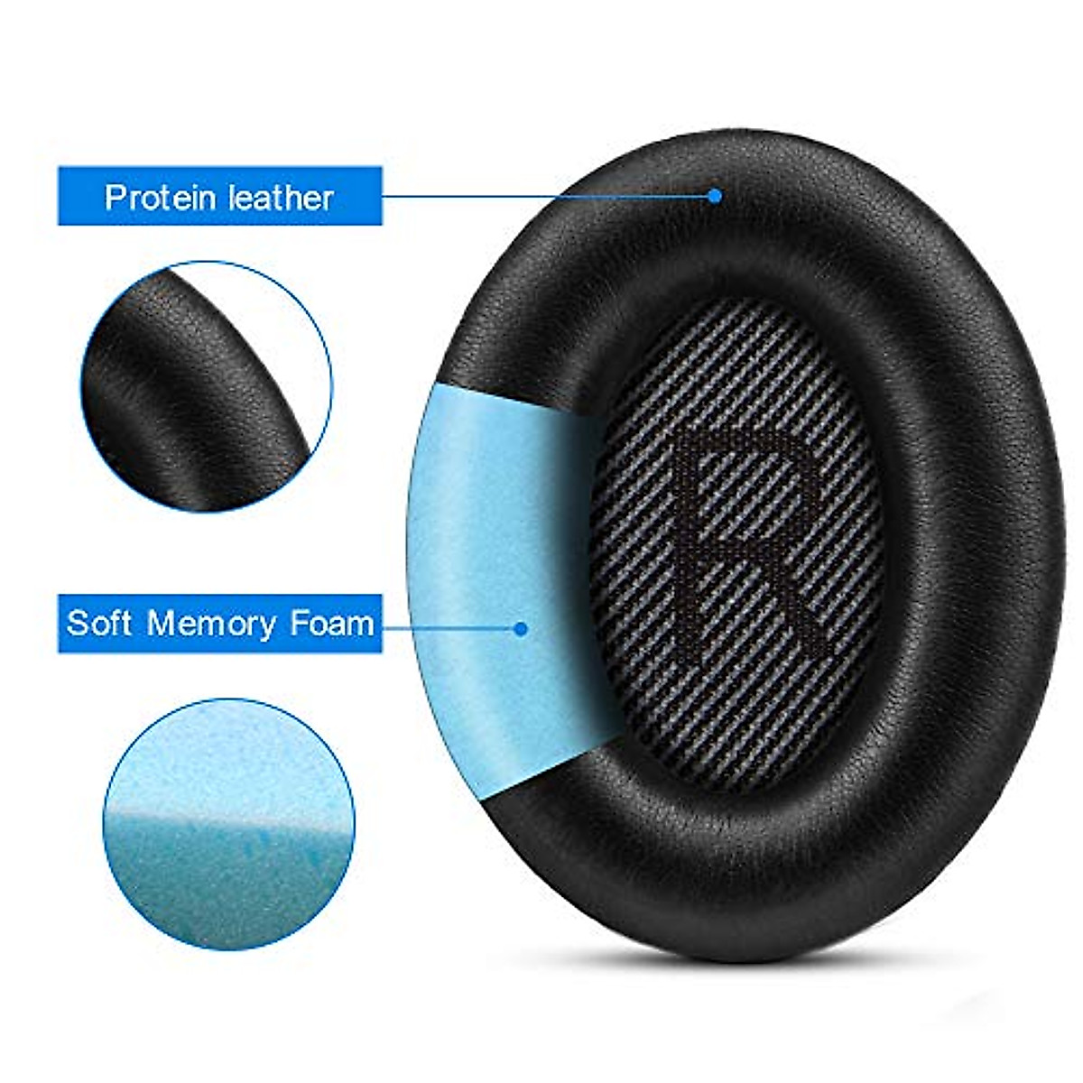 Bose Quiet Comfort 35 Replacemen Ear Cushions Kit by Link Dream Soft Protein Leather Replacement Ear Pad for Bose QC 35/25 / 15 QC2 / Ae2 / Ae2i / Ae2W / Sound Link/Sound True (Black)