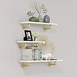 PIBM Stylish Simplicity Shelf Wall Mounted Floating Rack Shelves Industrial Wind Water Pipe Metal Solid Wood Show Bookshelf Kitchen Bathroom Store,7 Sizes, a , 60X20CM