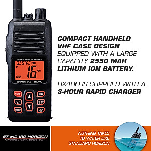 Standard Horizon HX400 W/SBR-29LI, Handheld VHF Marine Radio
