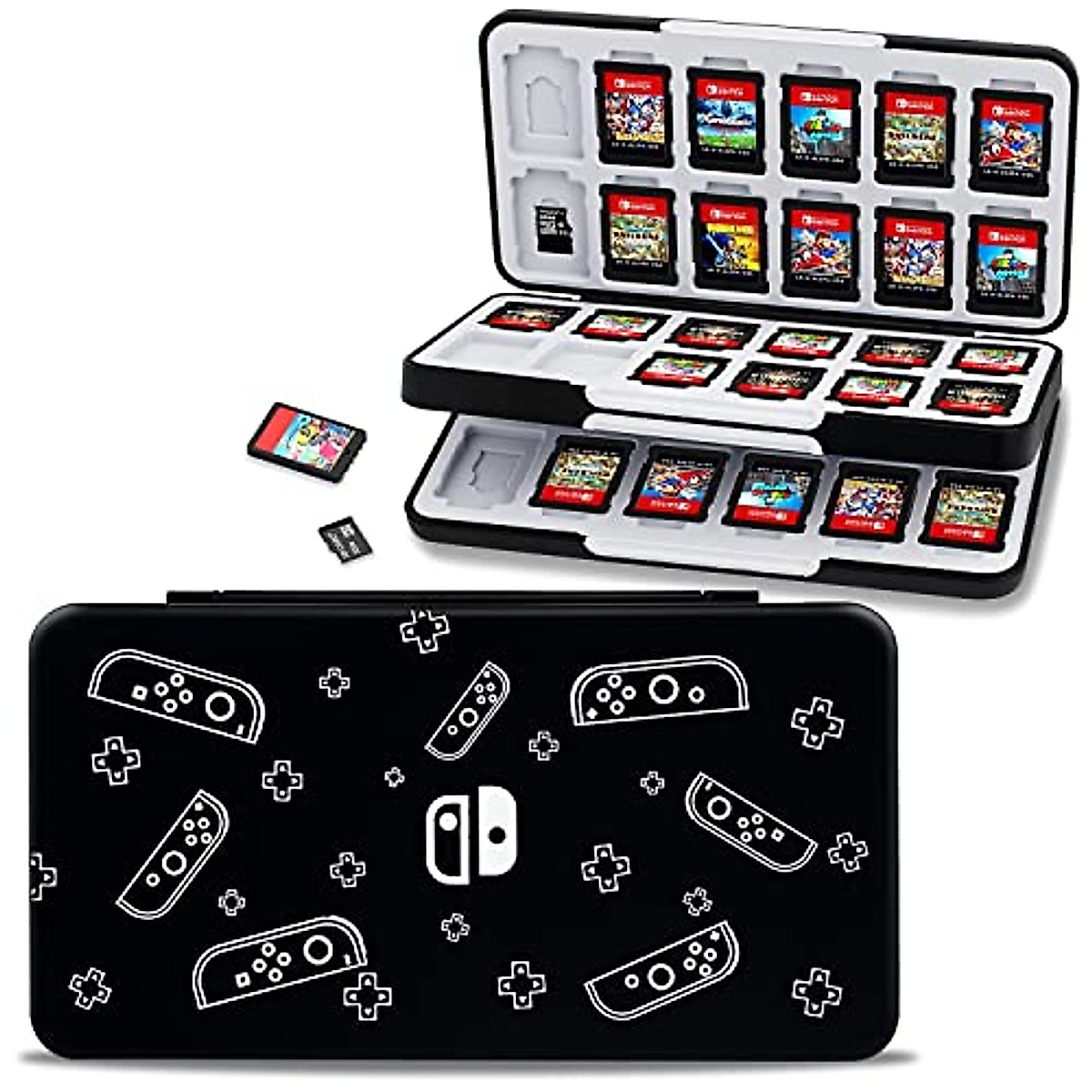 NOOP Switch Game Case for Nintendo Switch with Micro SD Memory Cards Holder, Customized Pattern Game Card Case with 48 Game Card Slots and 24 Micro SD Card Slots (48 Slots(Joy-Con Grip))