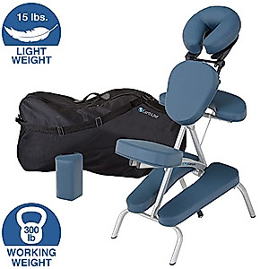 EARTHLITE Portable Massage Chair Package VORTEX - Portable, Compact, Strong and Lightweight incl. Carry Case, Sternum Pad & Strap (15lbs), Mystic Blue