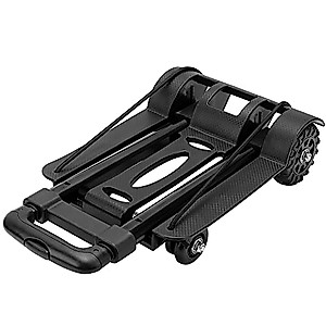 HEIHAK 99 lbs 4 Wheel Folding Luggage Cart, Portable Utility Cart with Bungee Cord and Storage Pouch, Collapsible Lightweight Folding Hand Truck for Luggage, Travel, Shopping, Moving, Office, Black