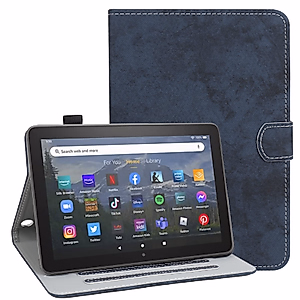 Fire HD 8 Tablet Case, Fire Tablet 8 Case,Amazon Fire 8 Tablet Case(12th/10th Generation,2022/2020 Release),Auto Sleep/Wake Ultra Lightweight Slim Stand Folio Cover with Pocket/Card Slots,Navy Blue