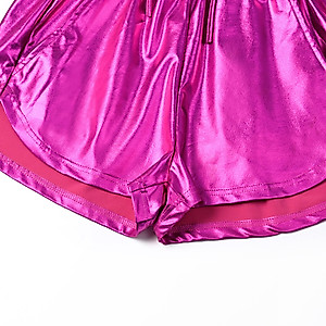 Women's Metallic Shorts Rose Pink Yoga Shiny Sparkly Hot Drawstring Outfit Small