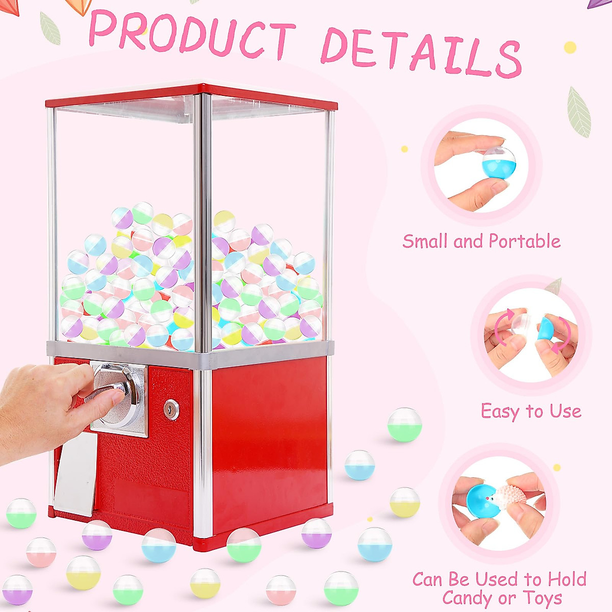 Libima 300 Pcs Gumball Machine Capsules Round Capsules 1.1" 1.25" Vending Machine Capsules Empty Clear Balls Toys Small Gumball Containers for Surprise Prize Party Favor (Sweet Color)