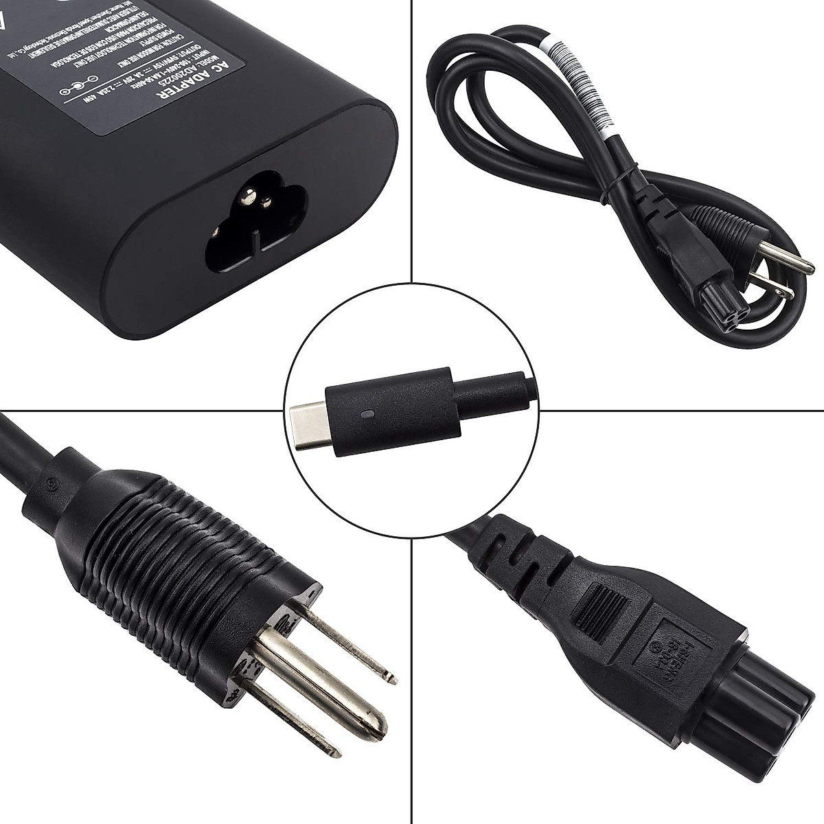 HotTopStar 45W USB-C Laptop Charger Compatible for Dell XPS 13 9370 9360 9380 7390 2in1 XPS 12 9250 Latitude 7275 7370 7290 5285 5290-2in1 Chromebook 3100 3400 LA45NM150 Type C Power Cord Supply