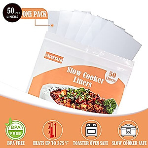 Valuetalk Slow Cooker Liners (50 Liners), 13" × 21" Crock Pot Cooking Bags, Fit 3QT to 8QT, Disposable Cooking Bags Suitable for Slow Cooker, Ovens, Oval & Round Pot, 1 Pack (50 Liners)