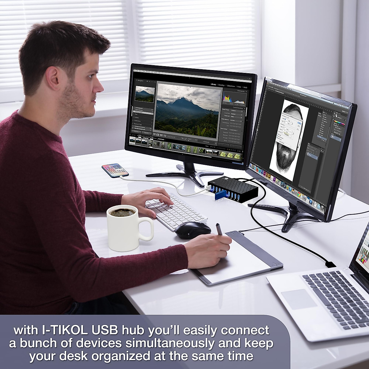 10 Ports USB Hub 3.0 Powered Aluminium - USB Hub Charger - Multiple Port - USB Splitter Hub with Power Adapter 12V/5A/60W - for Laptop, PC,Flash Drives, HDD,Hard Drive,Mouse,XPS,Xbox,Keyboard