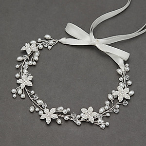 SWEETV Hairband, Flower Girl Headpiece with Flowers and Pearls, Wedding Headband for Girls, First Communion Headpiece for Girls, Princess Pearl Hair Accessories for Birthday Party