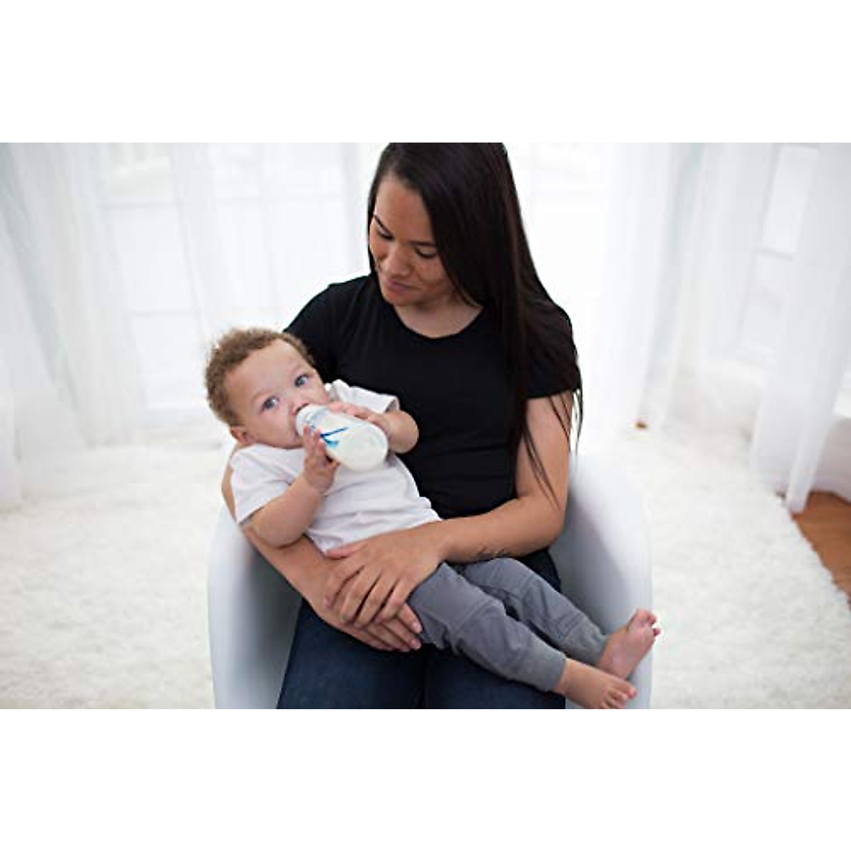 Dr. Brown’s Natural Flow® Anti-Colic Options+™ Narrow Baby Bottles, 8 oz/250ml, with Level 1 Slow Flow Nipple, 4 Pack, Blue/Clear