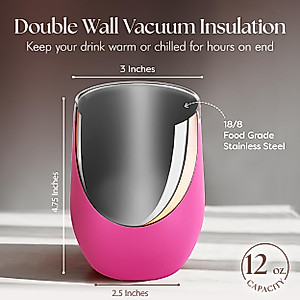 Personalized Custom Breast Cancer Ribbon Your Name Engraved Insulated Stainless Steel Wine Tumbler with Lid 12 oz. Gift for Her (Pink)