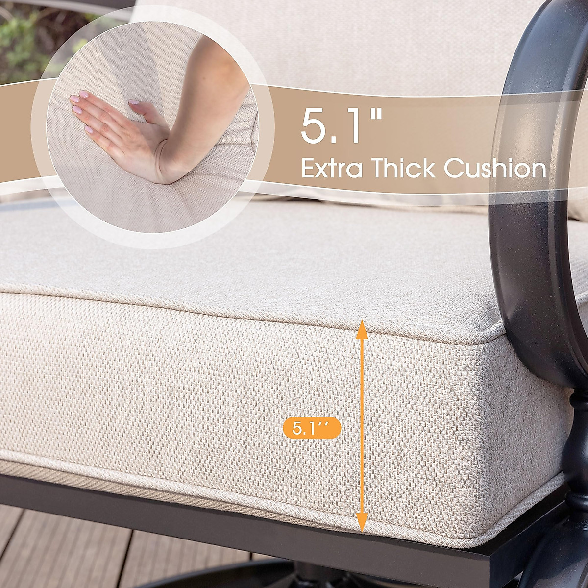 VICLLAX 4 Pieces Patio Furniture Set with 45-inch Fire Pit Table, Outdoor Conversation Set of 3-Seater Sofa, 2 Patio Swivel Sofa Chair and Marble Top Firepit Table with Cushion for Deck and Garden