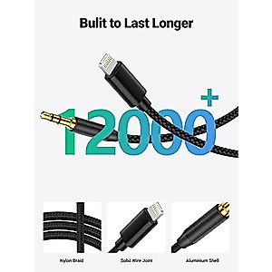 Lightning to 3.5mm Aux Cord, 3.3FT Weave Stereo Audio Cable for iPhone, Compatible with iPhone 14 13 12 11 XS XR X 8 7 6 iPad iPod for Car Home Stereo, Speaker, Headphone, Support All iOS Version