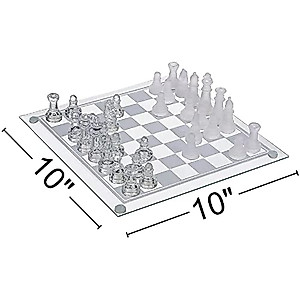 Gamie Glass Chess Set, Elegant Design - Durable Build - Fully Functional - 32 Frosted and Clear Pieces - Felted Bottoms - Easy to Carry - Reassuringly Stable (10 Inch)