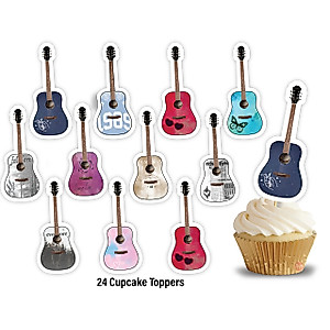 LoveUtah Tay Eras Music Tour Birthday Party Banner and Cupcake Toppers with Guitar Cutout (36 Pieces)