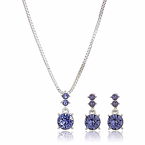 Nine West Silver-Tone and Purple Necklace and Earrings Set