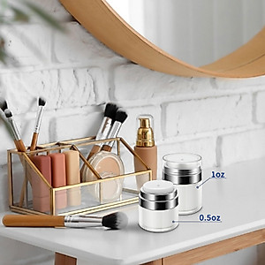 4 Pcs Airless Pump Jar With Labels, Refillable Cream Jar Vacuum Bottle Travel Size Empty Container for Cream and Lotion(2 pcs 1oz, 2 pcs 0.5oz)