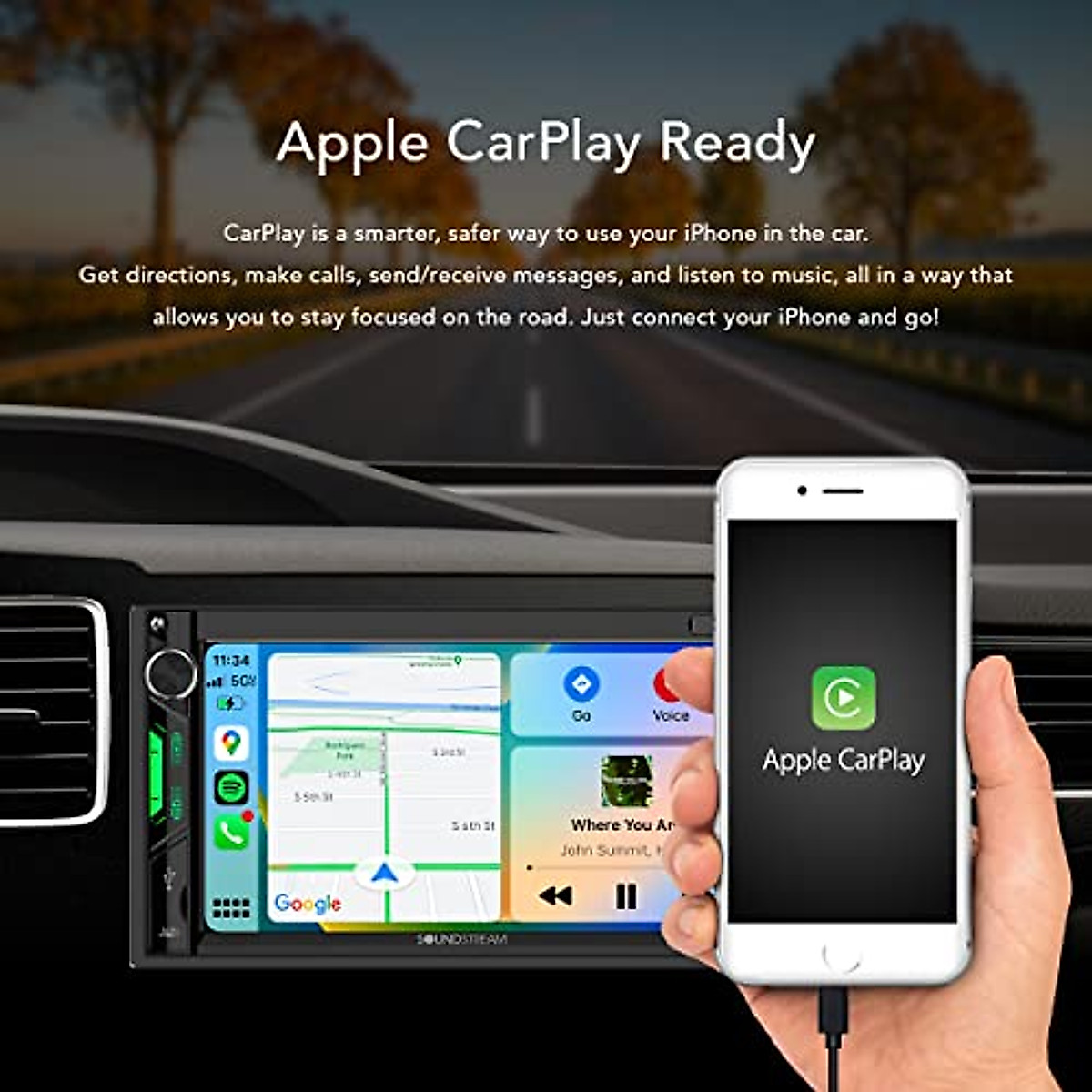 SOUNDSTREAM 7 inch Double Din Car Stereo HD Touchscreen Apple Carplay, Android Auto Bluetooth Multimedia Radio, Car Play Mirror Link Car Audio Receiver with Backup Camera, USB SD AUX MP3 MP4 Media