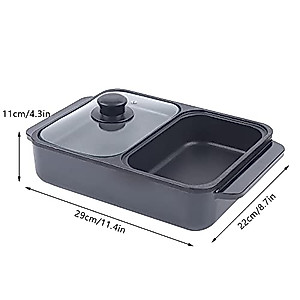 SNKOURIN Hot Pot with Grill,2 in 1 Indoor Non-Stick Electric Hot Pot and Frying Pan,Independent Temperature Control,Portable Multifunctional Smokeless Korean BBQ Grill for 1 - 2 People (Black)