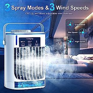 Portable Air Conditioner - EUKZEKY 3 IN 1 Evaporative Air Cooler Personal Air Conditioner Cooling Fan with 3 Wind Speed, 3 Mist Small air conditioner Desktop Humidifier Fan for Room Office Camping