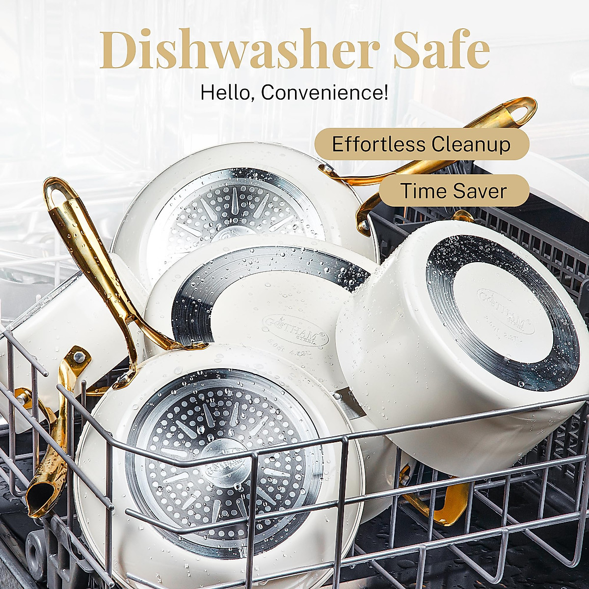 GOTHAM STEEL 12 Inch Nonstick Frying Pan, Diamond-Reinforced Ceramic, Dishwasher Safe, Cream White, PFOA Free