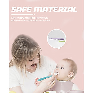 8 Pcs Silicone Baby Spoons First Stage, Baby Spoons Self Feeding 6+ Months, Toddler Utensils for Baby Led Weaning