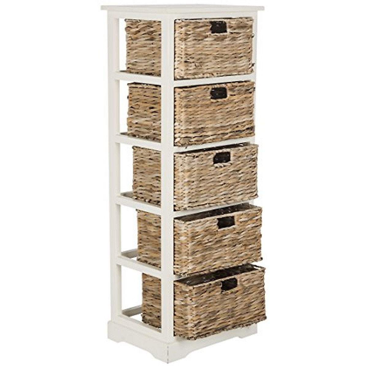 SAFAVIEH Home Collection Vedette Distressed White 5-Drawer Wicker Basket Storage Tower (Fully Assembled)