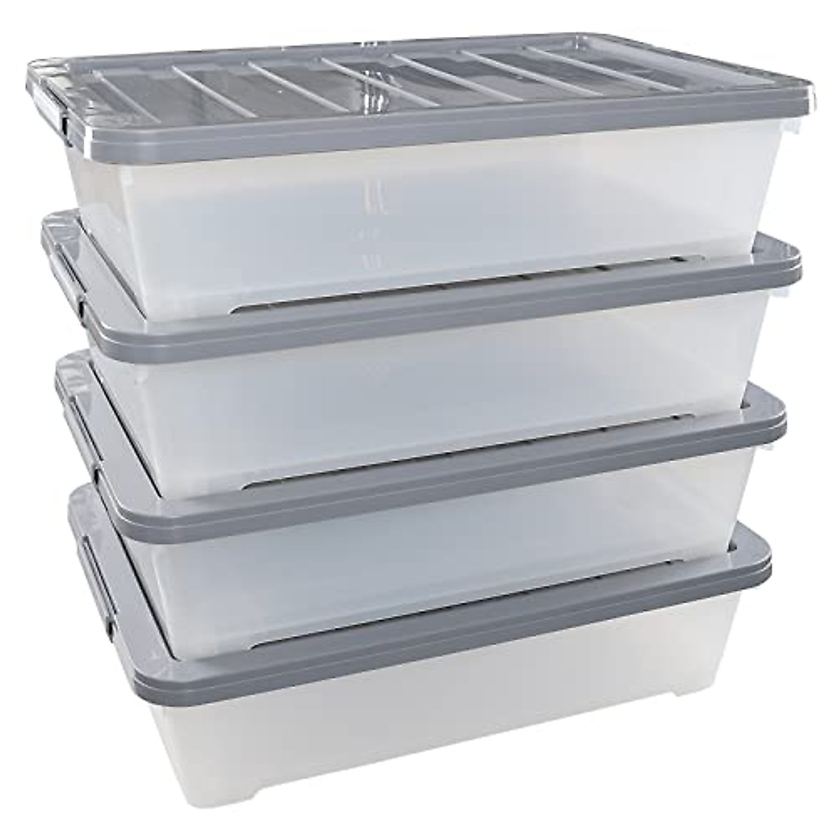 EudokkyNA 40 Quarts Under Bed Boxes with Lids and Wheels, Large Plastic Storage Box Bins Set of 4