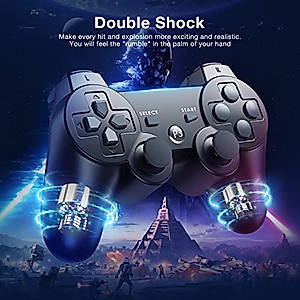 Powerextra PS-3 Controller Wireless Compatible with Play-Station 3, 2 Pack Double Shock High Performance Gaming Controller with Upgraded Joystick Double Shock for Play-Station 3 (Black + White)
