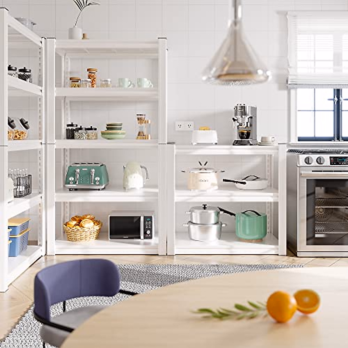 Raybee 72" Garage Shelving Heavy Duty Garage Storage Shelves Load 2000LBS, Adjustable 5-Tier Heavy Duty Shelving, Tall Garage Shelves ＆ All Metal Shelving Utility Shelf, 72" H x31.7 W x16.3 D, White