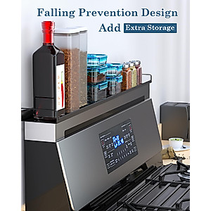 Bumusty 6X Strong Magnetic Shelf for Stove Top, 20"-30" Adjustable Stove Top Shelf, Oven Shelf Spice Rack Over the Stove, Seasoning Organizer Kitchen Shelves, Matte Black