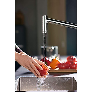 hansgrohe Metris Select Stainless Steel Single-Handle Kitchen Faucet, Kitchen Faucets with Pull Out Sprayer, Faucet for Kitchen Sink, Magnetic Docking Spray Head, Stainless Steel Optic 14884801