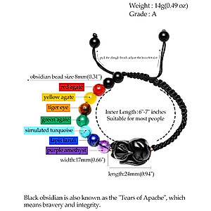Jewever 7 Chakra Bracelet for Women Fox Black Obsidian Crystals and Gemstones Braided Rope Natural Stone Yoga Meditation Beads Bangle
