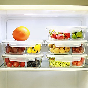 DAS TRUST 3 Pack 36oz Glass Food Storage Containers 2 Compartments Glass Meal Prep Containers with Lids for Adult Food Prep Containers with Divider Reusable Lunch Bento Box