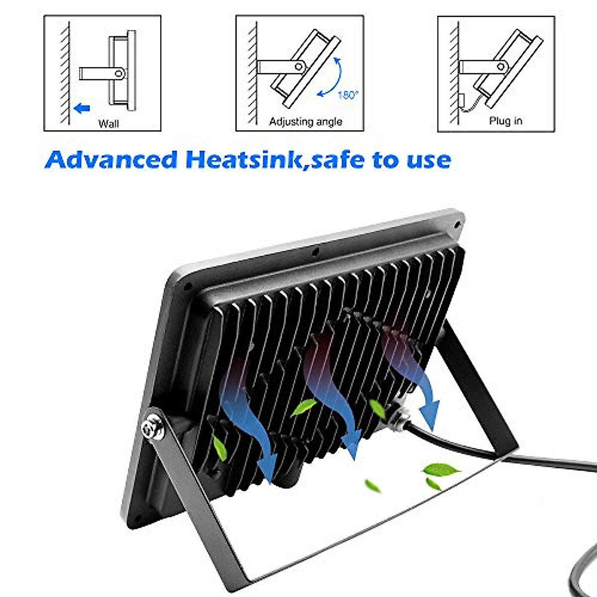 2 Pack 60W LED Flood Light, IP67 Waterproof, 6000K Daylight White, 6500LM Super Bright Security Lights with Plug, Landscape Wall Lights for Outdoor Indoor, Yard, Garden, Playground, Basketball Court