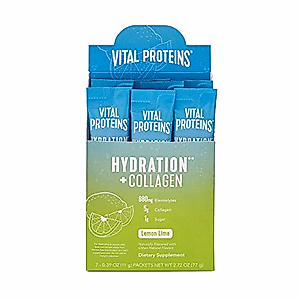 Vital Proteins Hydration Electrolyte Powder with Collagen - 1g Functional Sugar - 880mg Electrolytes - 100% DV Vitamin C (Lemon Lime, 7 Count)