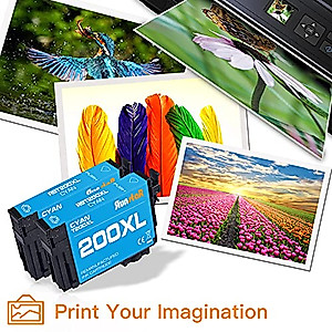 Run Star 2 Pack 200XL Cyan Remanufactured Ink Cartridge Replacement for Epson 200XL for Epson Expression Home XP-200 XP-300 XP-310 XP-400 XP-410 Workforce WF-2520 WF-2530 WF-2540 Printer (2 Cyan)