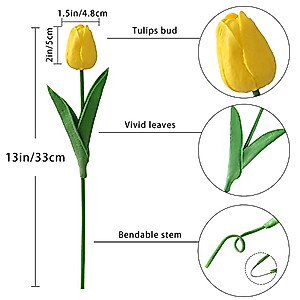 Starryle 10Pcs Yellow Tulips Real Touch Artificial Tulips Fake Flowers for Spring Decor Tulips for Mother’s Day Faux Flowers for Home Kitchen Office Wedding Bouquet Flower Arrangement Decor
