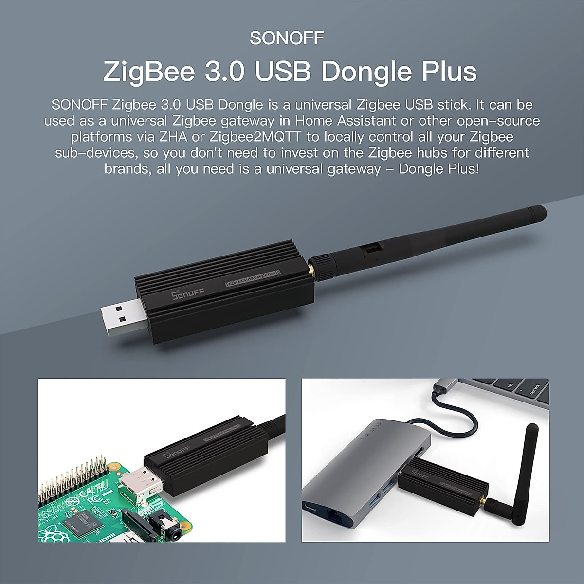 SONOFF Zigbee 3.0 USB Dongle Plus Gateway,Universal Zigbee USB Gateway with Antenna for Home Assistant, IoBroker, Wireless Zigbee 3.0 USB Adapter(2 Pack)