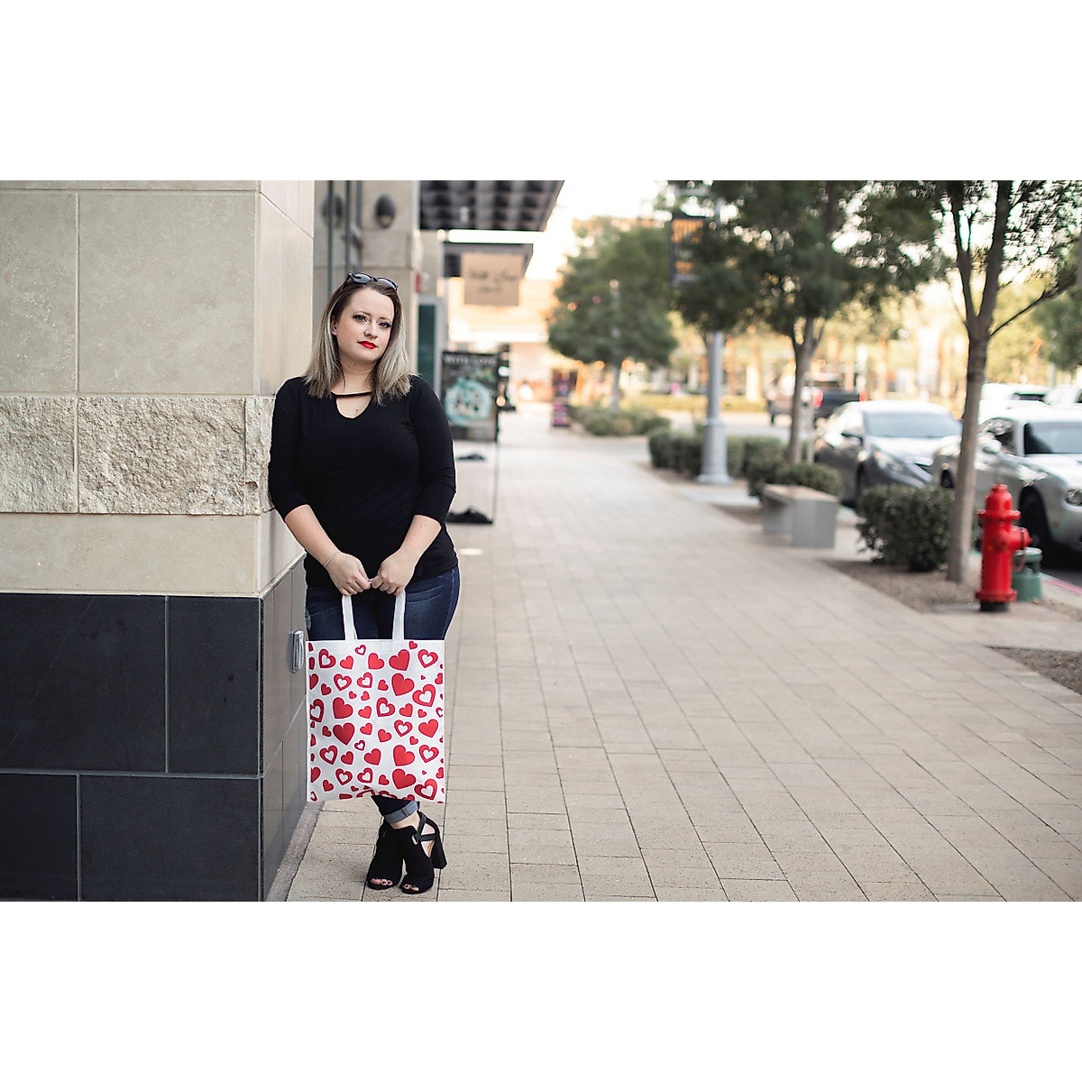 Funiverse Bulk 24 Pack Heart Decorated Reuseable Shopping Bag Tote Asst - Ideal for Valentine's Day, Weddings, Baby Showers, or Heart Health Gift Bags