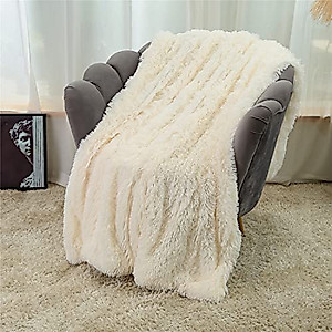YOU SA Super Soft Shaggy Faux Fur Blanket Ultra Plush Decorative Throw Blanket 51''*63'',Cream White