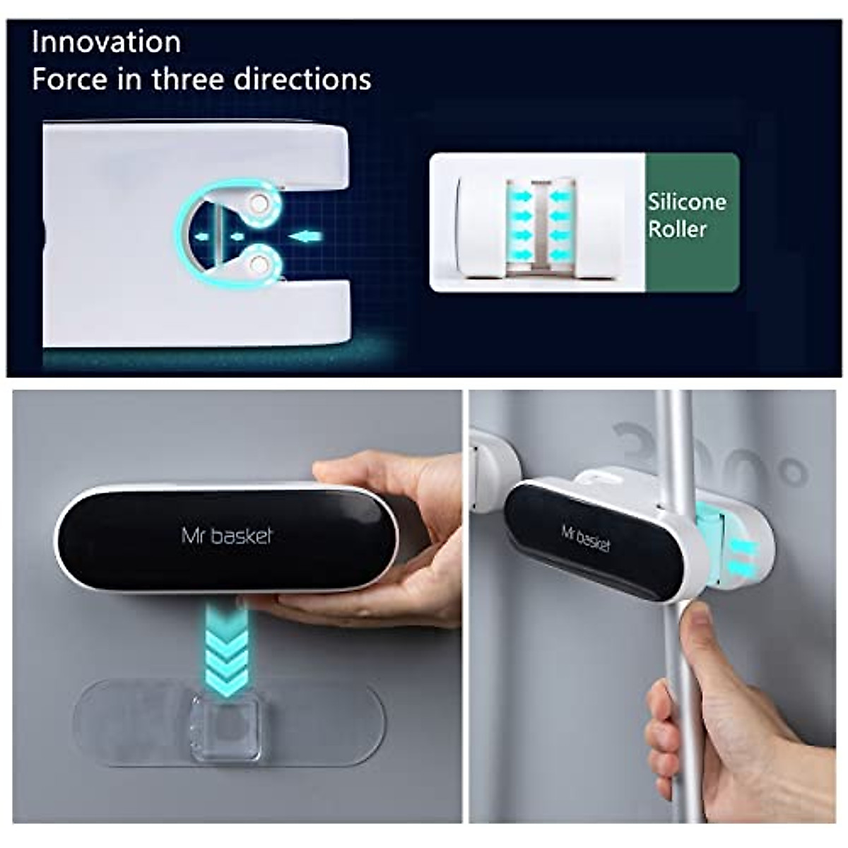 Mop and Broom Holder,Broom and Dustpan Hanger Holder Wall Mount Waterproof Heavy Duty Self Adhesive Gripper No-Drilling,Space Saver Tool Organizers For Kitchen,Garage,Bathroom,Laundry Room(White)