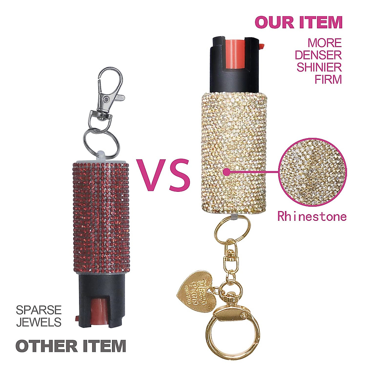 Hope Bobbie Bling-it-On Pepper Spray Keychain-Maximum Strength OC Spray for Self Defense-Fashionable Key Holder-7ft (2M) Range, Glitter Rhinestone Cute Pepper Spray for Women (Gold)