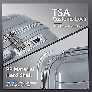 Joyway 20 In Carry On Luggage with Spinner Wheels,Hardside Luggage Sets PP Durable Suitcase with TSA Lock(Grey,20inch)