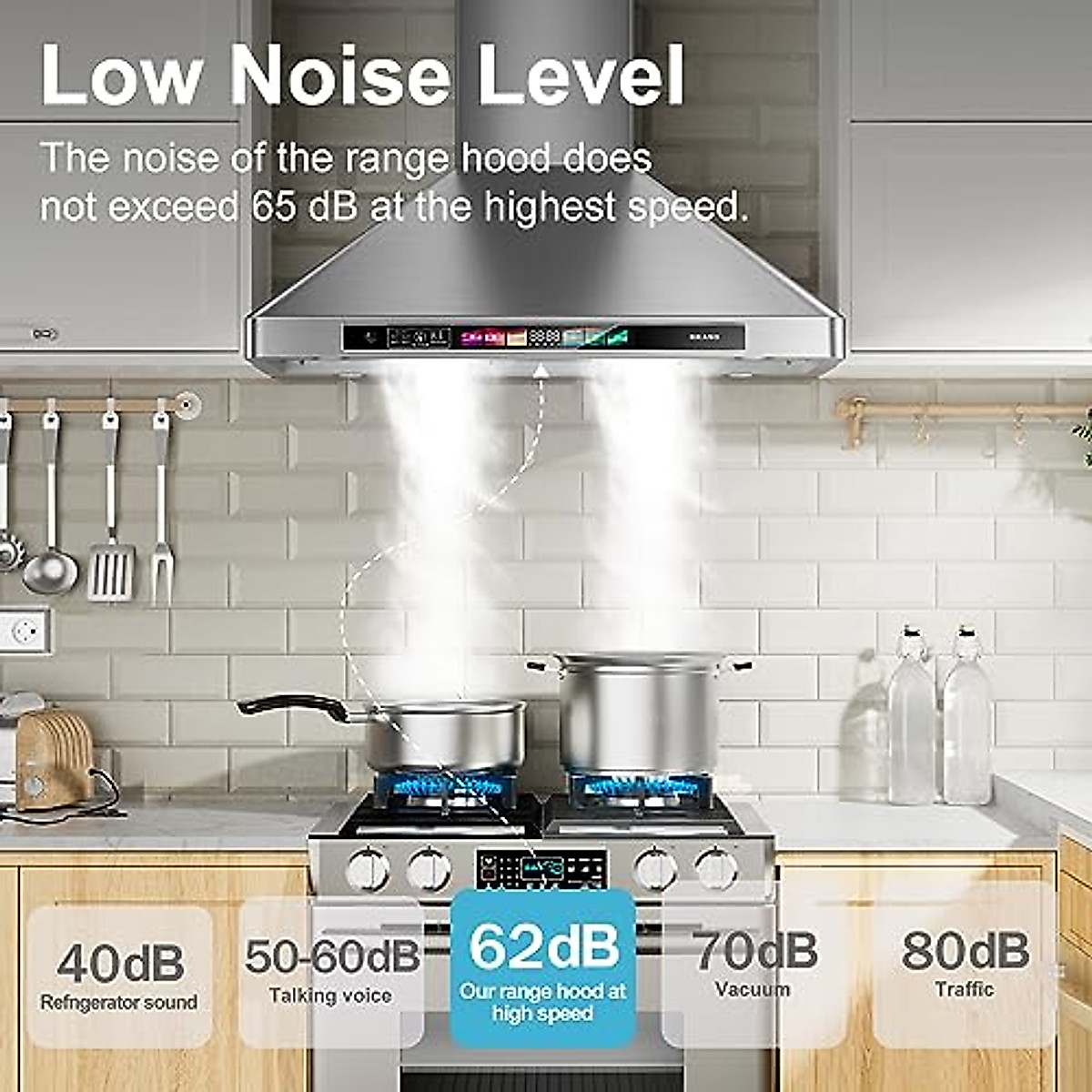 BRANO 30 Inch Wall Mount Range Hood with Voice/Gesture/Touch Control, 900 CFM Stainless Steel Kitchen Hood Vent with 4 Speed Exhaust Fan, 4 Adjustable Lights, Memory Mode, Ducted/Ductless Convertible