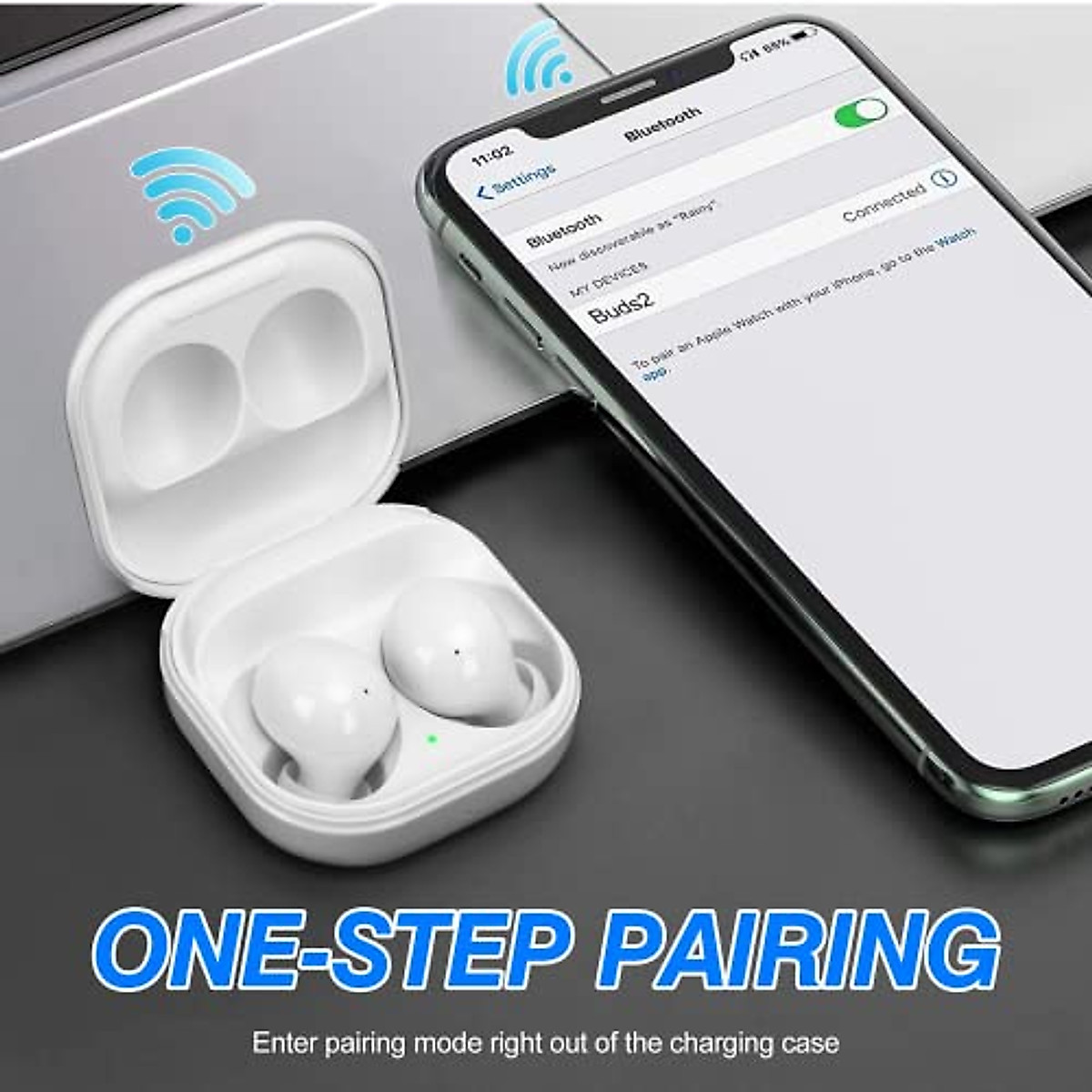 UrbanX Street Buds 2 for Samsung Galaxy A53 5G - Truly Wireless Bluetooth Headphones with Noise Isolation, Amplified Bass and Dual Dynamic Microphone - White