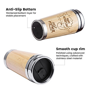 BTinoe Best Father Tumbler, 20oz Bamboo Tumbler for Dad, Travel Coffee Mug with Lid, Unique Cup Gift for Dad Fathers Day Grandpa Birthday Anniversary, Keeps Hot & Cold, Eco-Friendly